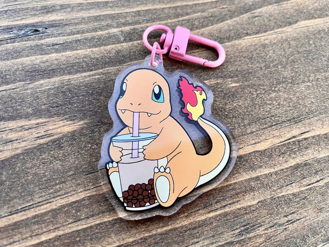 Charmander Drinking Boba Milk Tea 2 Inch Acrylic Keychain Charm - Etsy