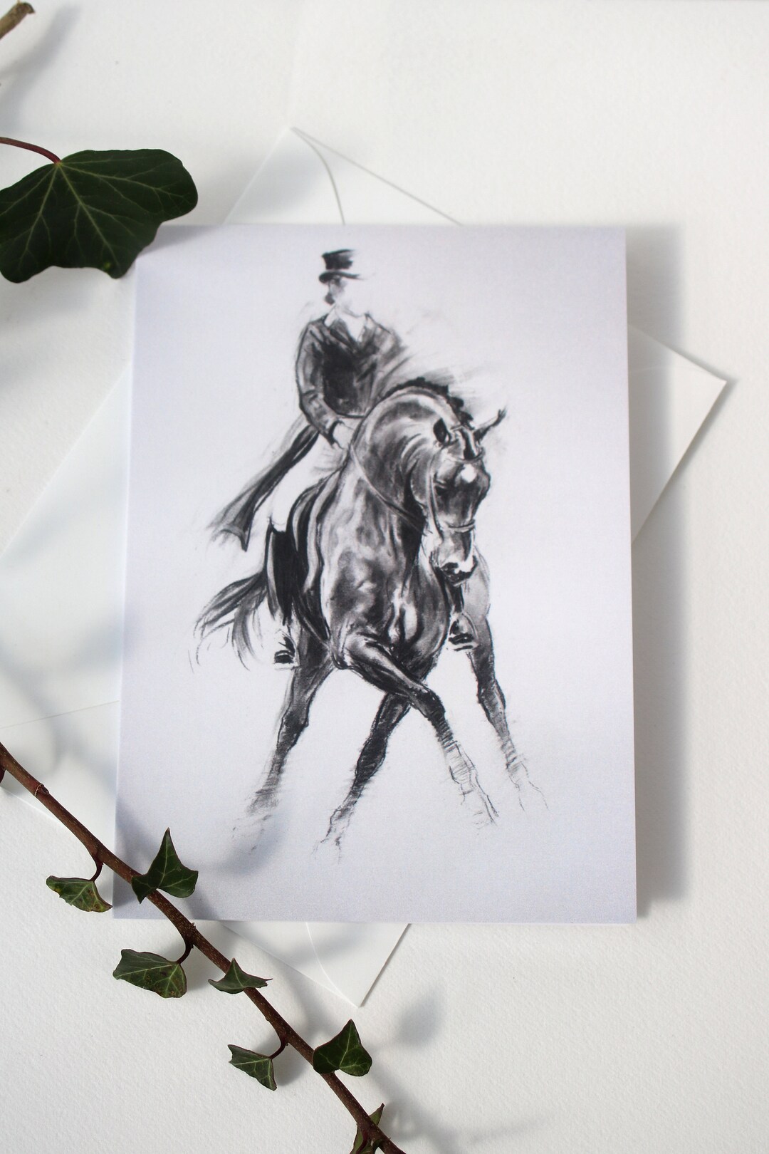 Dressage Art Horse Card - Birthday Card or Blank Card - Black & White ...