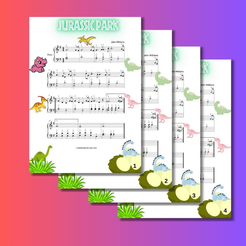Jurassic Park Theme Sheet Music: Easy Beginner Version (color Coded ...