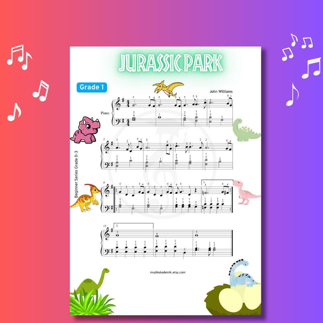 Jurassic Park Theme Sheet Music: Easy Beginner Version (color Coded ...