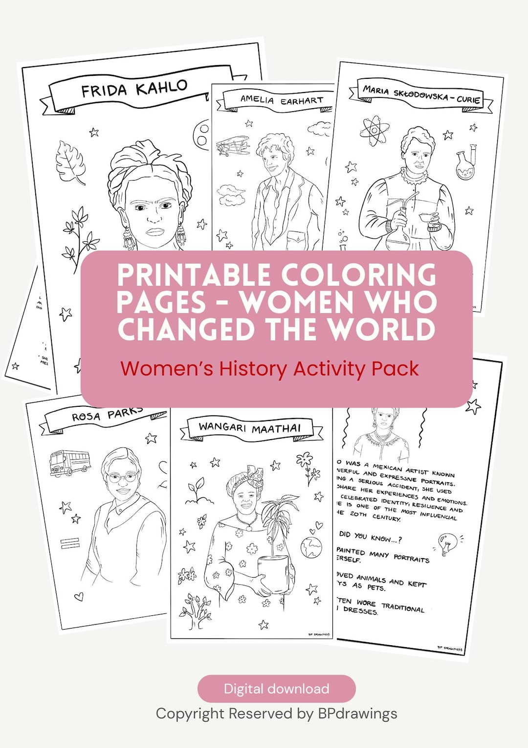 Famous Women Coloring Pages | History Activity Pack (PDF Download) - Etsy