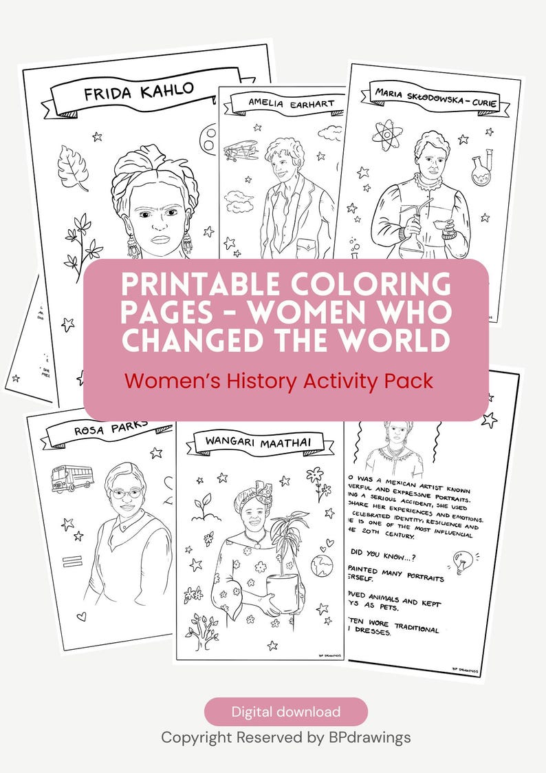Famous Women Coloring Pages | History Activity Pack (PDF Download) - Etsy