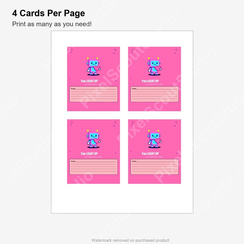 Carte de la Saint-Valentin imprimable, bâton lumineux robot, salle de ...