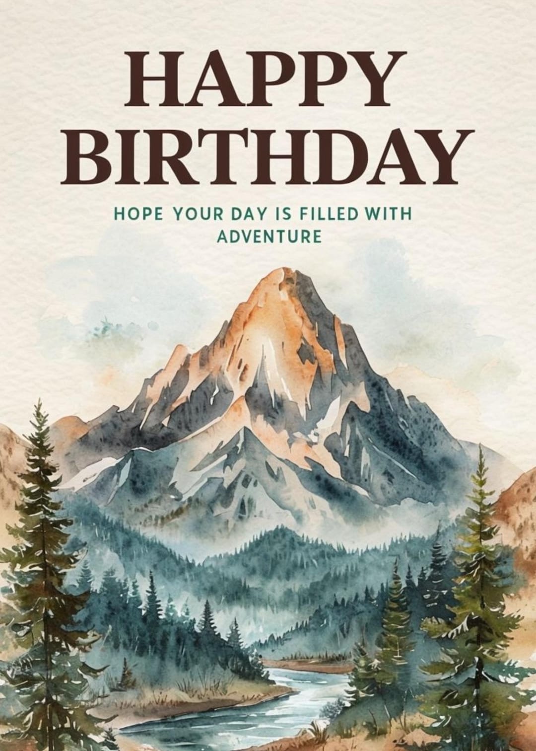 Watercolor Mountain Birthday Card • Adventure Theme (digital Download ...