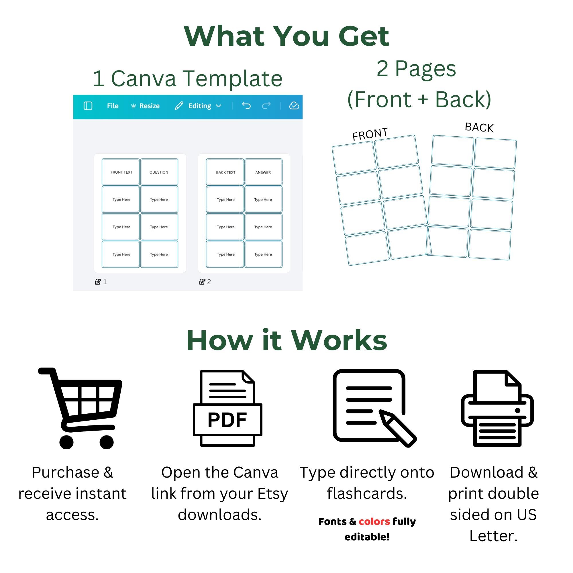 Editable Flashcards Template | Canva Flashcards | Printable Double ...