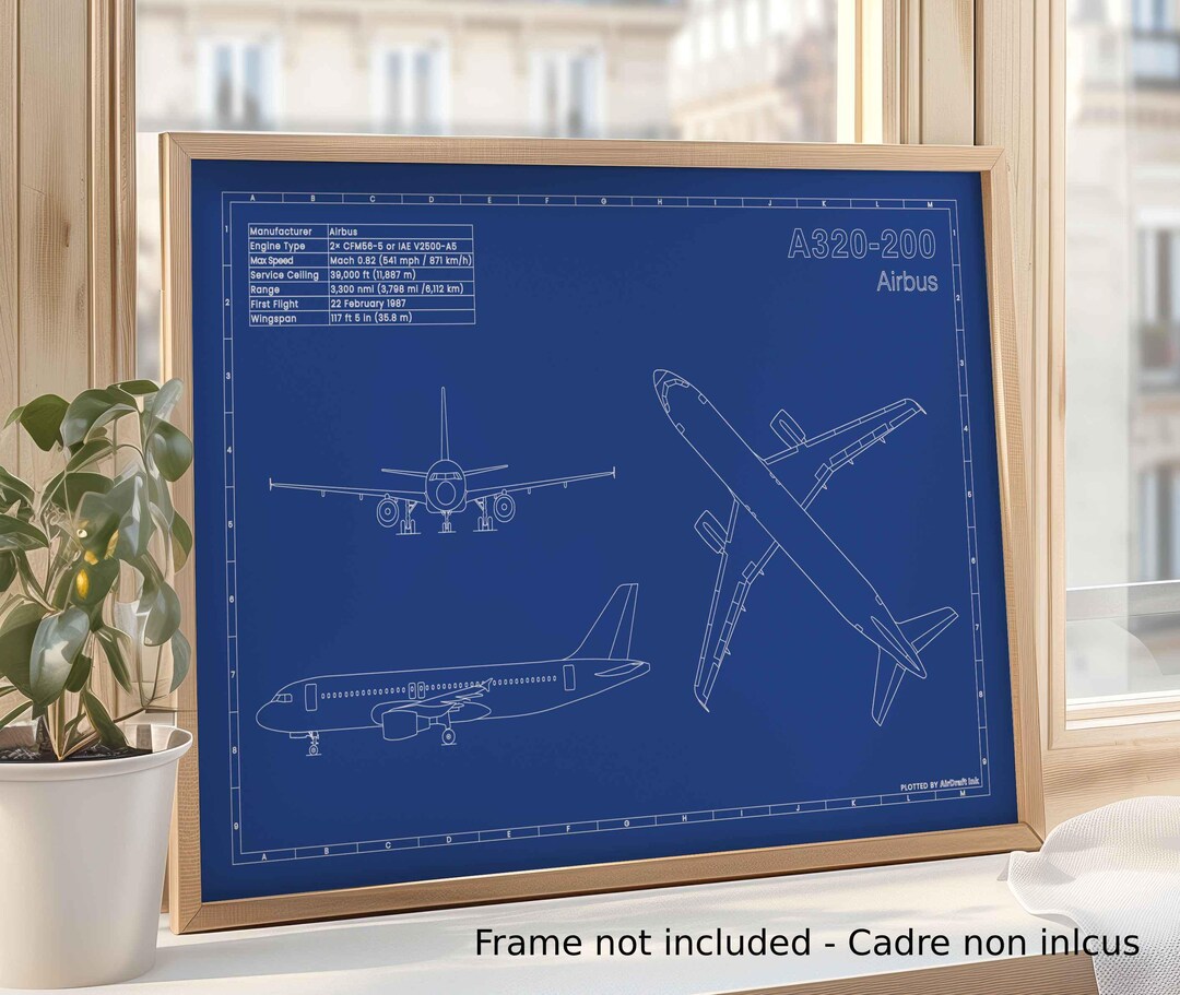 Airbus A320-200 Blueprint Art | Aviation Technical Drawing | Format A3 ...