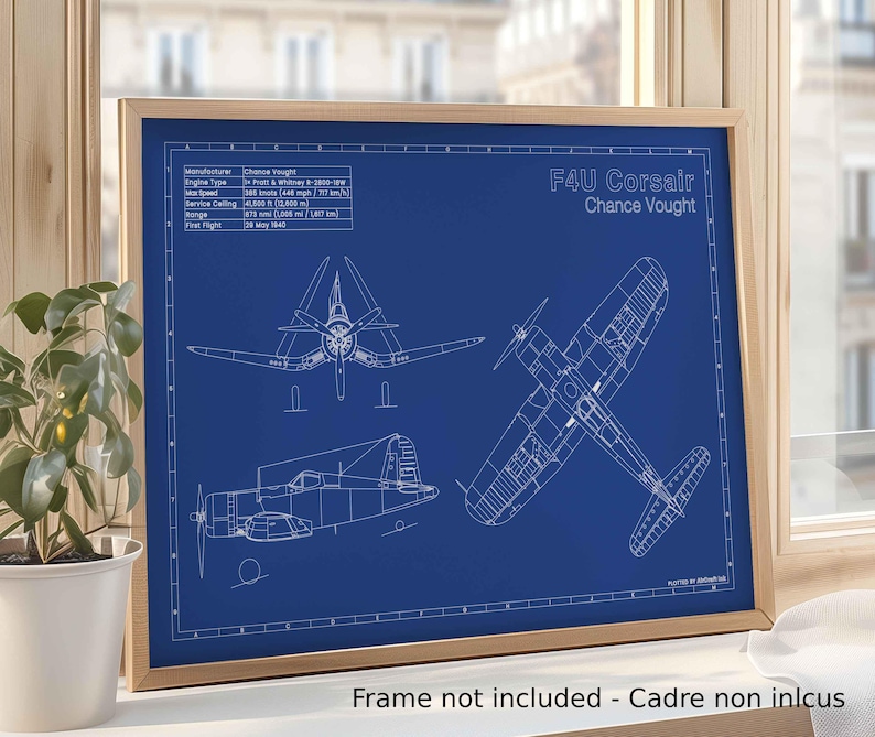 Vought F4U Corsair Blueprint Art | Aviation Technical Drawing | Format ...