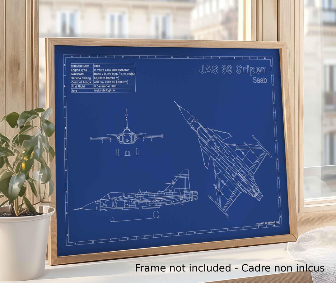 Saab JAS 39 Gripen Blueprint Art | Aviation Technical Drawing (format ...