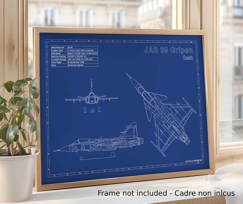 Saab JAS 39 Gripen Blueprint Art | Aviation Technical Drawing (format ...