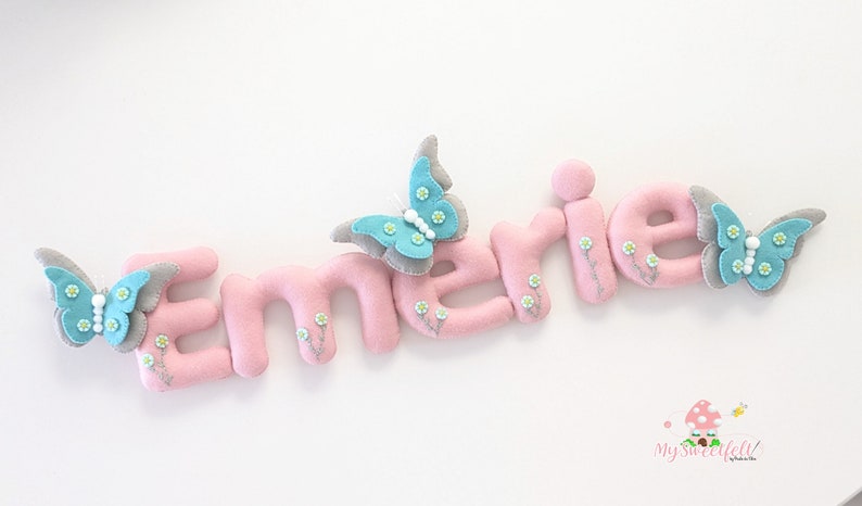 Butterflies Felt Name Banner, Nursery Decor, Girl Room, Door Hanger ...