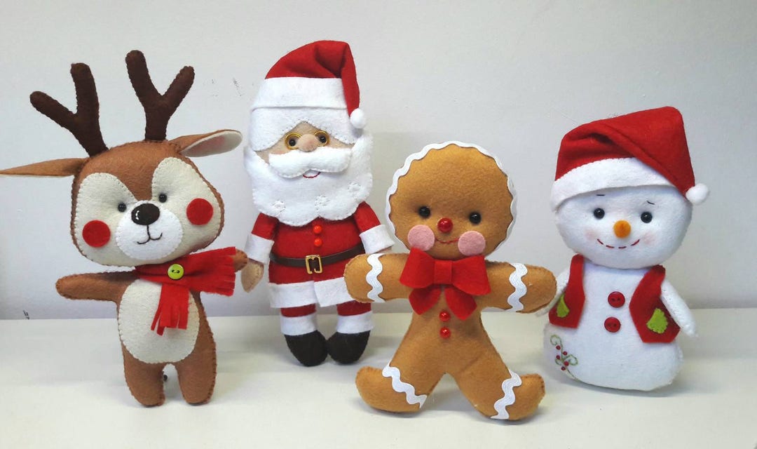 Set of 4 Christmas Ornaments / Santa Claus / Reindeer / Snowman ...