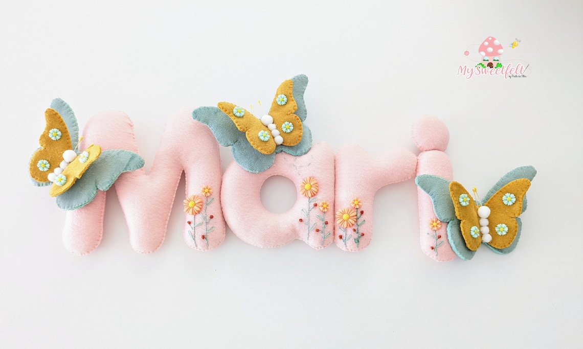 Butterflies Felt Name Banner, Nursery Decor, Girl Room, Door Hanger ...