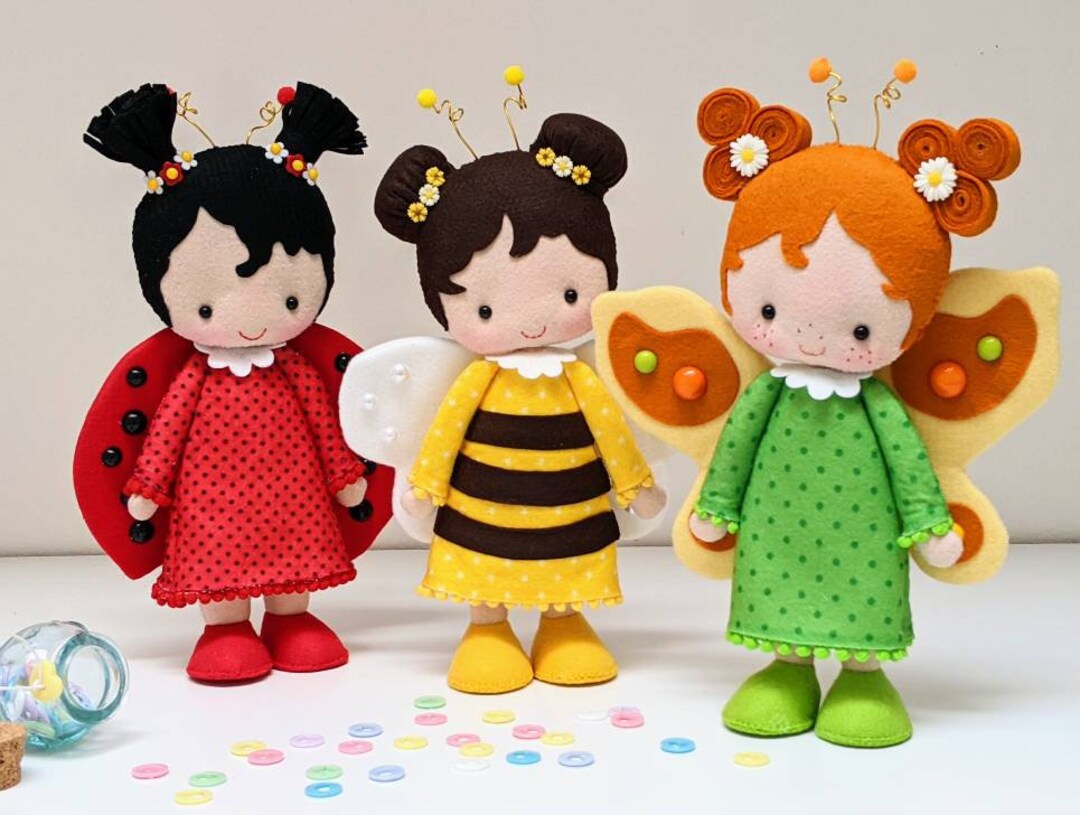 Handmade Felt Garden Doll: Ladybug, Bee, Butterfly - Nursery Decor - Etsy