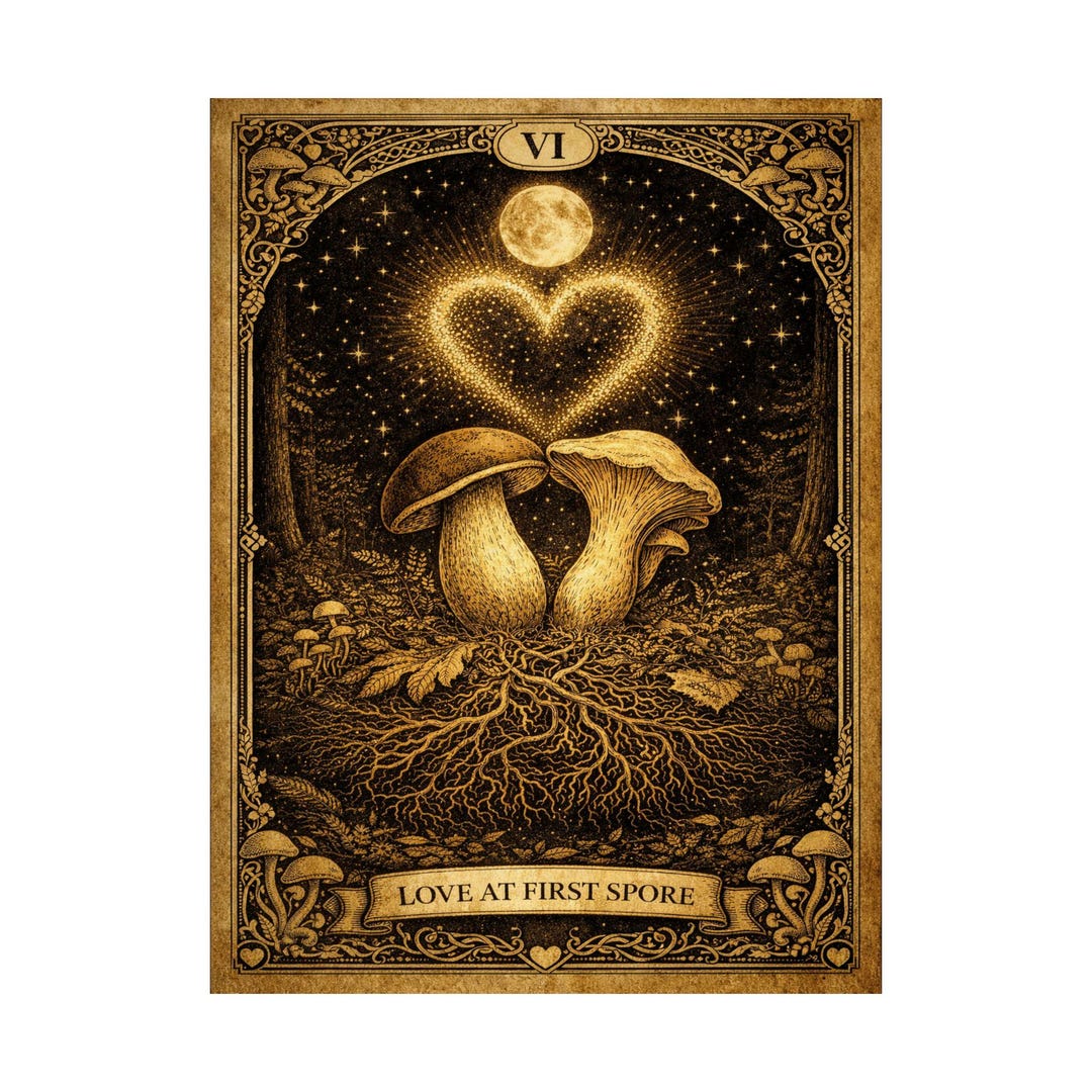 Mushroom Tarot Poster, Love at First Spore, Cottagecore Mycology Art - Etsy