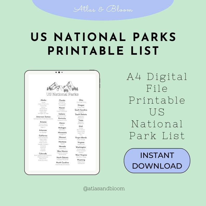 US National Park List Printable | Travel Bucket List | Travel Planner ...