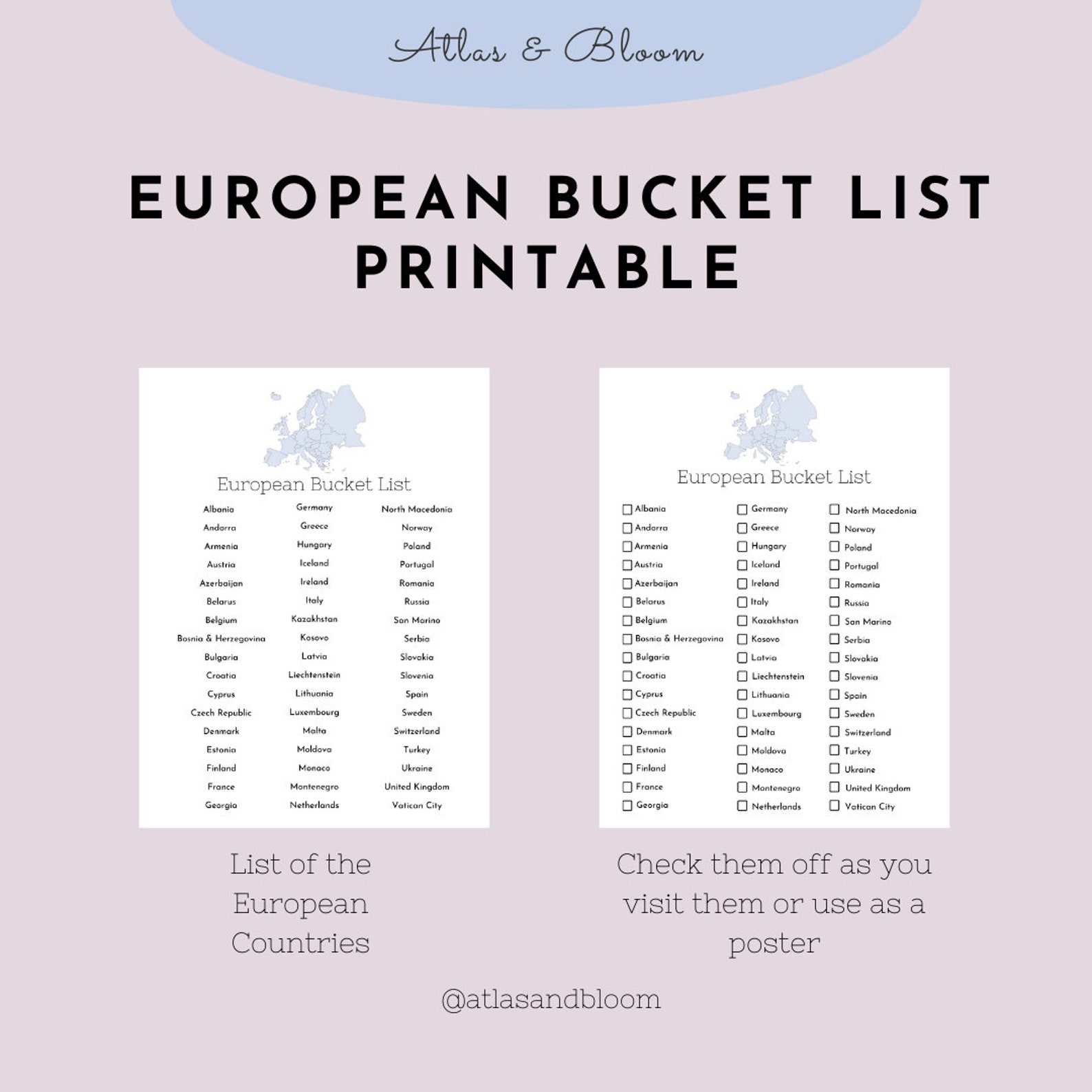 Europe Bucket List Printable | Travel Bucket List | Travel Planner ...