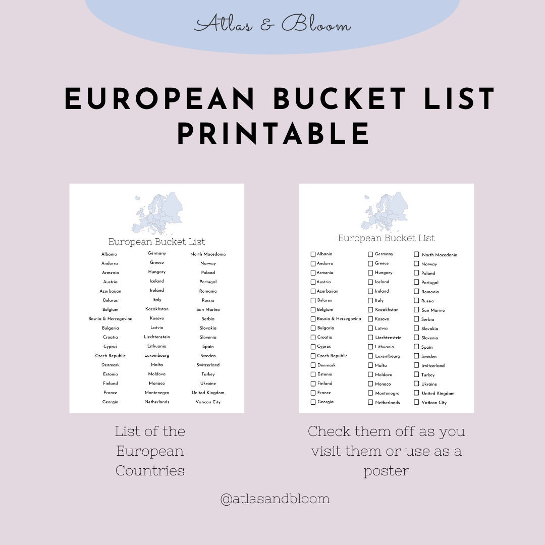 Europe Bucket List Printable | Travel Bucket List | Travel Planner ...