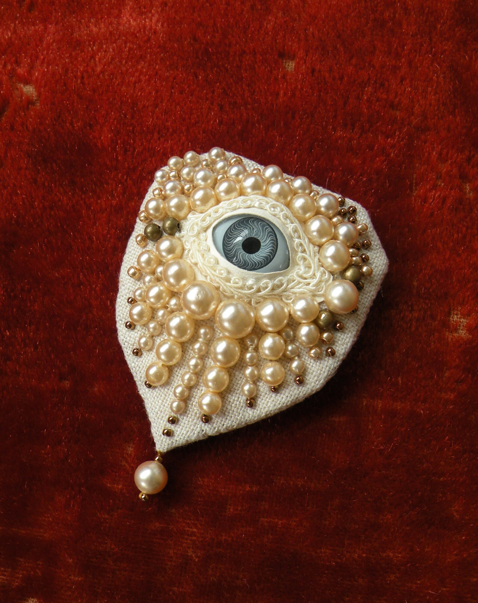 Glass Eye And Vintage Pearl Brooch Etsy