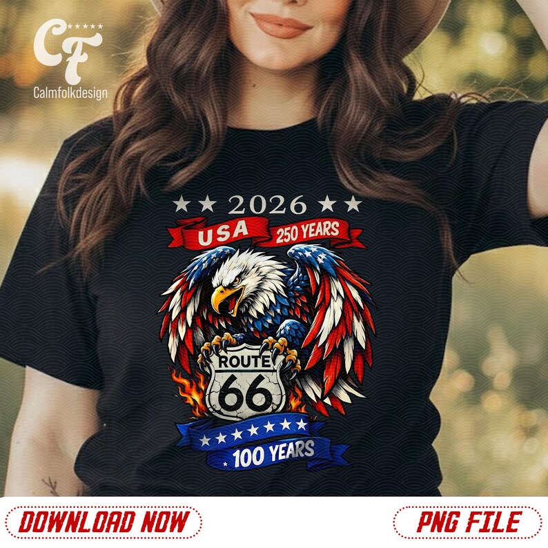 USA 250 Years & Route 66 Freedom PNG Bundle, Patriotic Eagle Designs ...