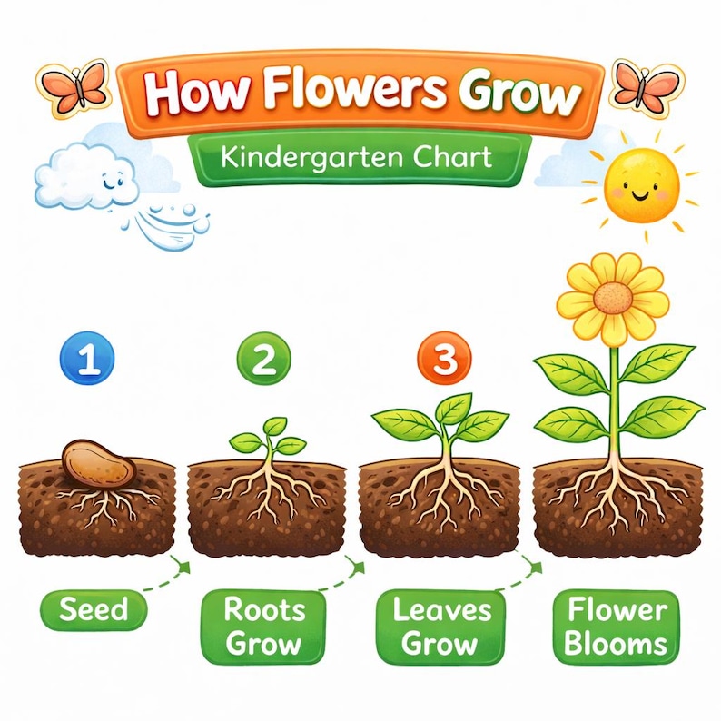 Kindergarten Plant Life Cycle Worksheets | Flower Growth, Needs (PDF ...