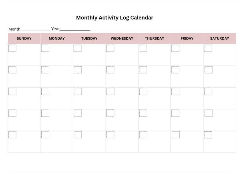 Monthly Activity Log Calendar - Etsy