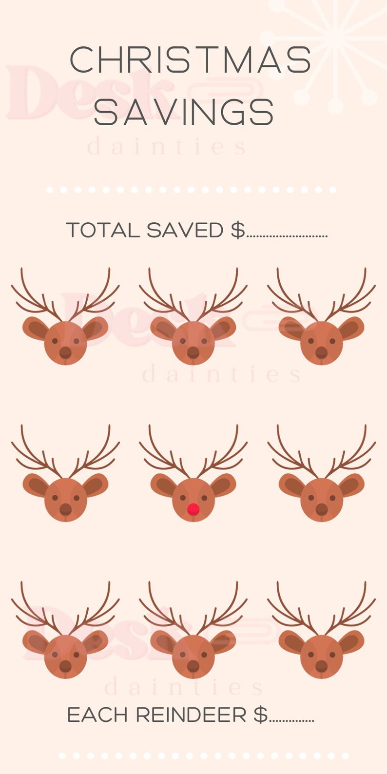 Digital Download Vertical Rudolph Reindeer Holiday Savings Challenge A6 ...