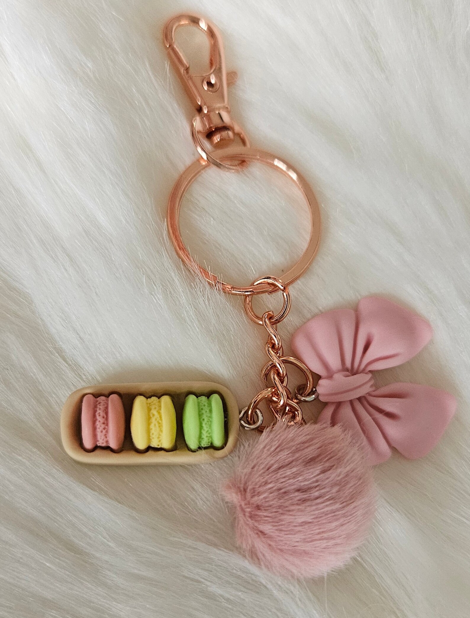 Rose Gold Polymer Clay French Macaron Keychain or Purse Charm - Etsy