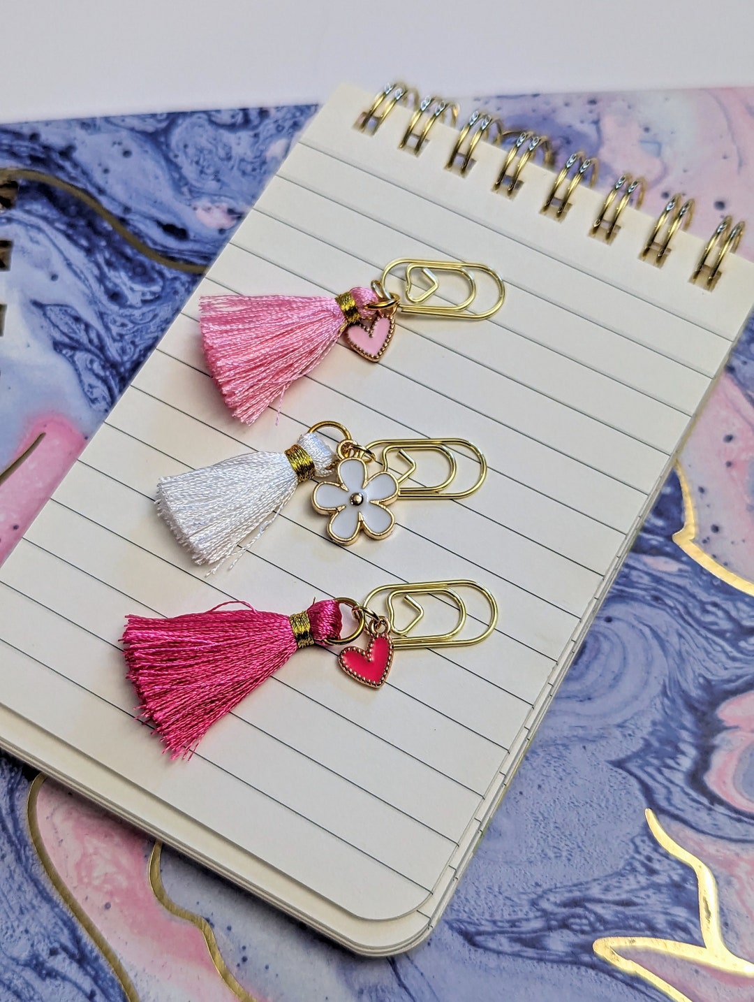 Mini Pink Heart Flower Tassel Paperclip Planner Charms - Etsy