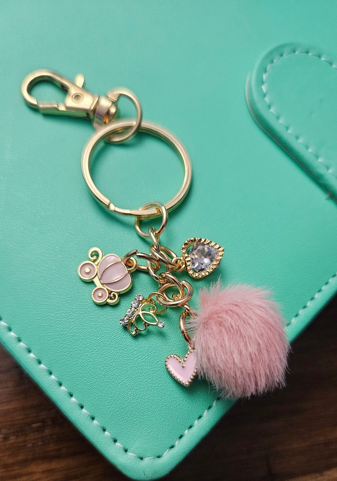 Princess Carriage, Crown, Hearts and Rhinestone Keychain or Purse Charm ...