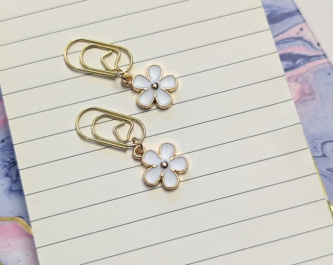 Daisy Flower Charm Mini Heart Shaped Gold Paperclip Page Marker Set - Etsy