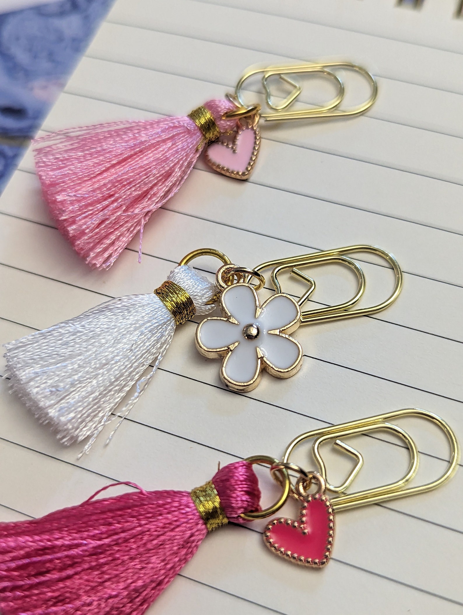 Mini Pink Heart Flower Tassel Paperclip Planner Charms - Etsy