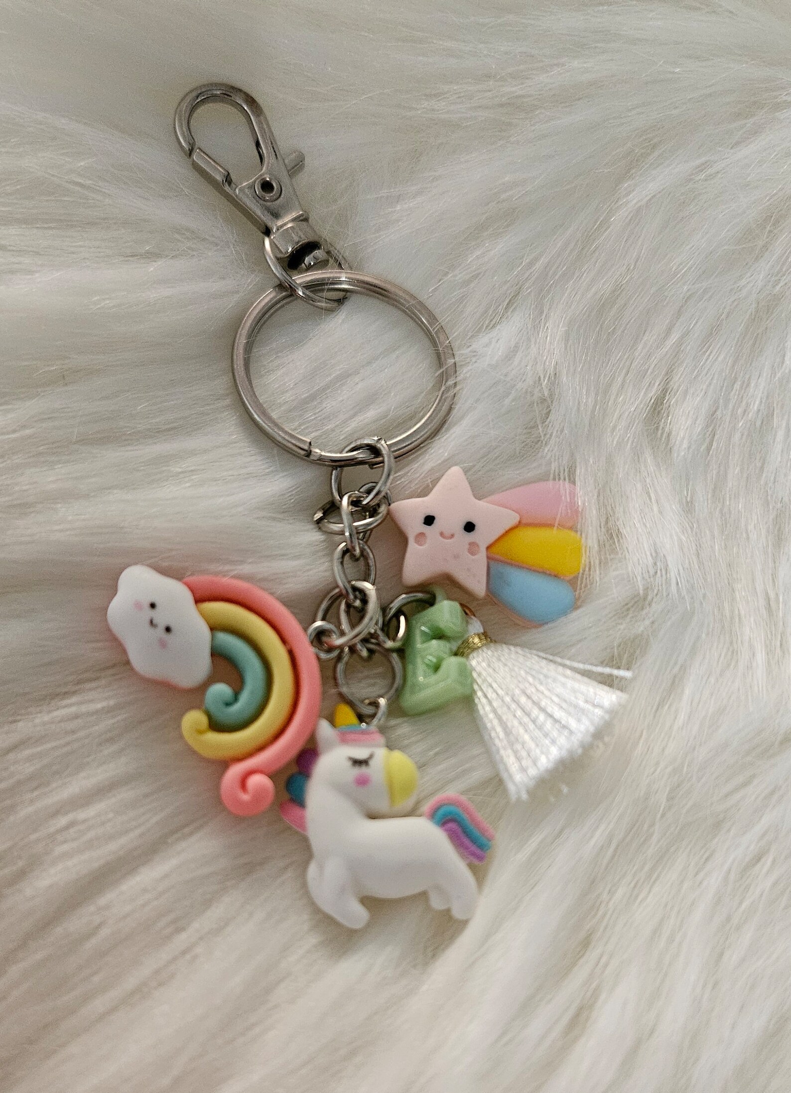 Unicorn Rainbow Shooting Star Polymer Clay Keychain or Purse Charm With ...