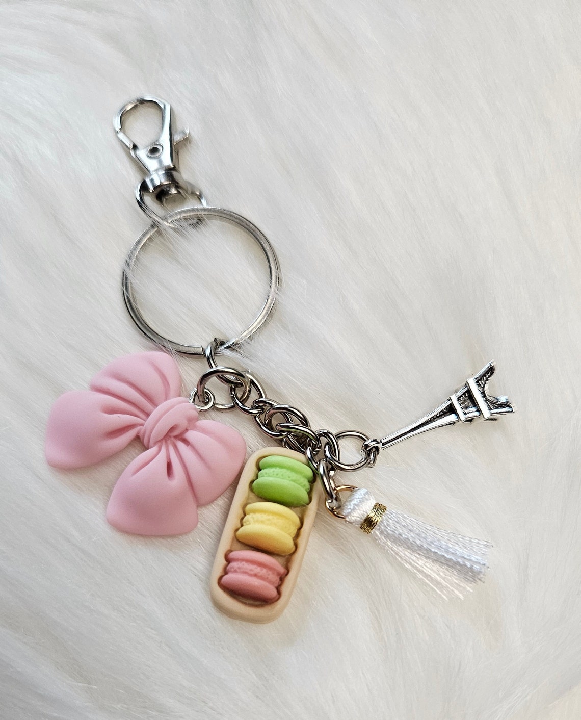 Paris Polymer Clay French Macaron Eiffel Tower Keychain or Purse Charm ...