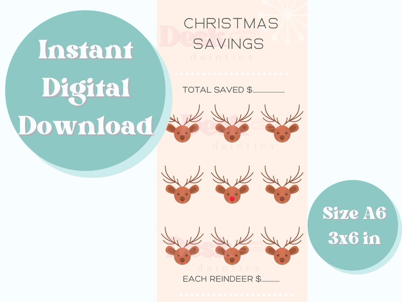 Digital Download Vertical Rudolph Reindeer Holiday Savings Challenge A6 ...