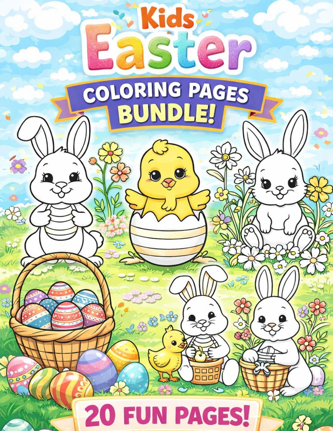 Kids Easter Coloring Pages Bundle | Cute Bunny & Egg Coloring Book for ...