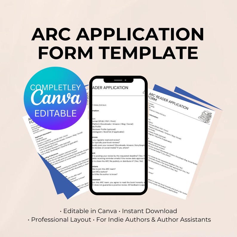 ARC Reader Application Form Template | Editable Canva Form | Author ARC ...