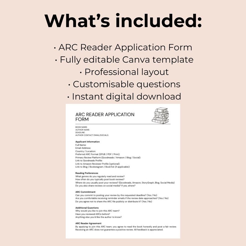 ARC Reader Application Form Template | Editable Canva Form | Author ARC ...