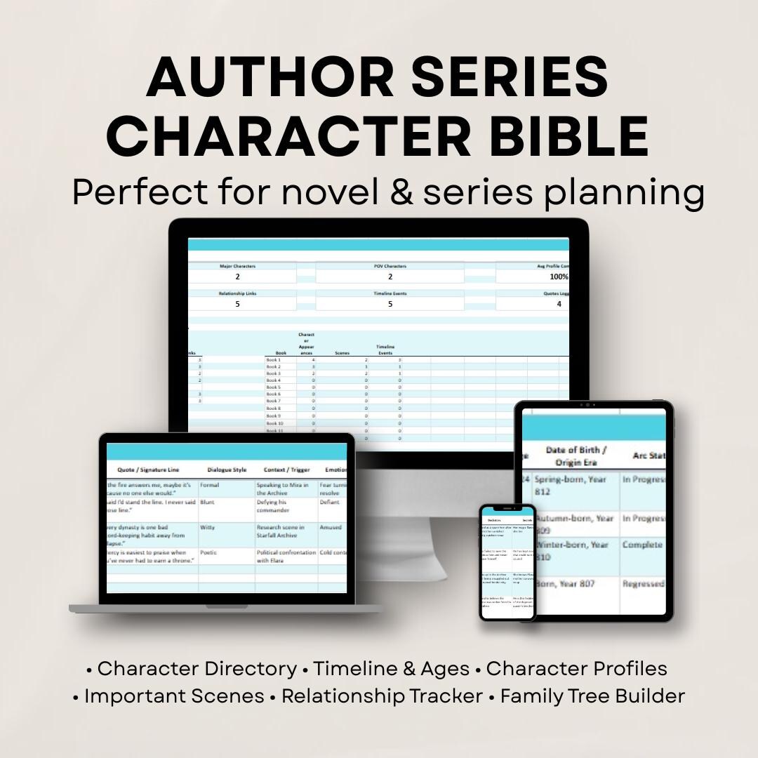Author Series Character Bible Spreadsheet | Character Tracker for ...