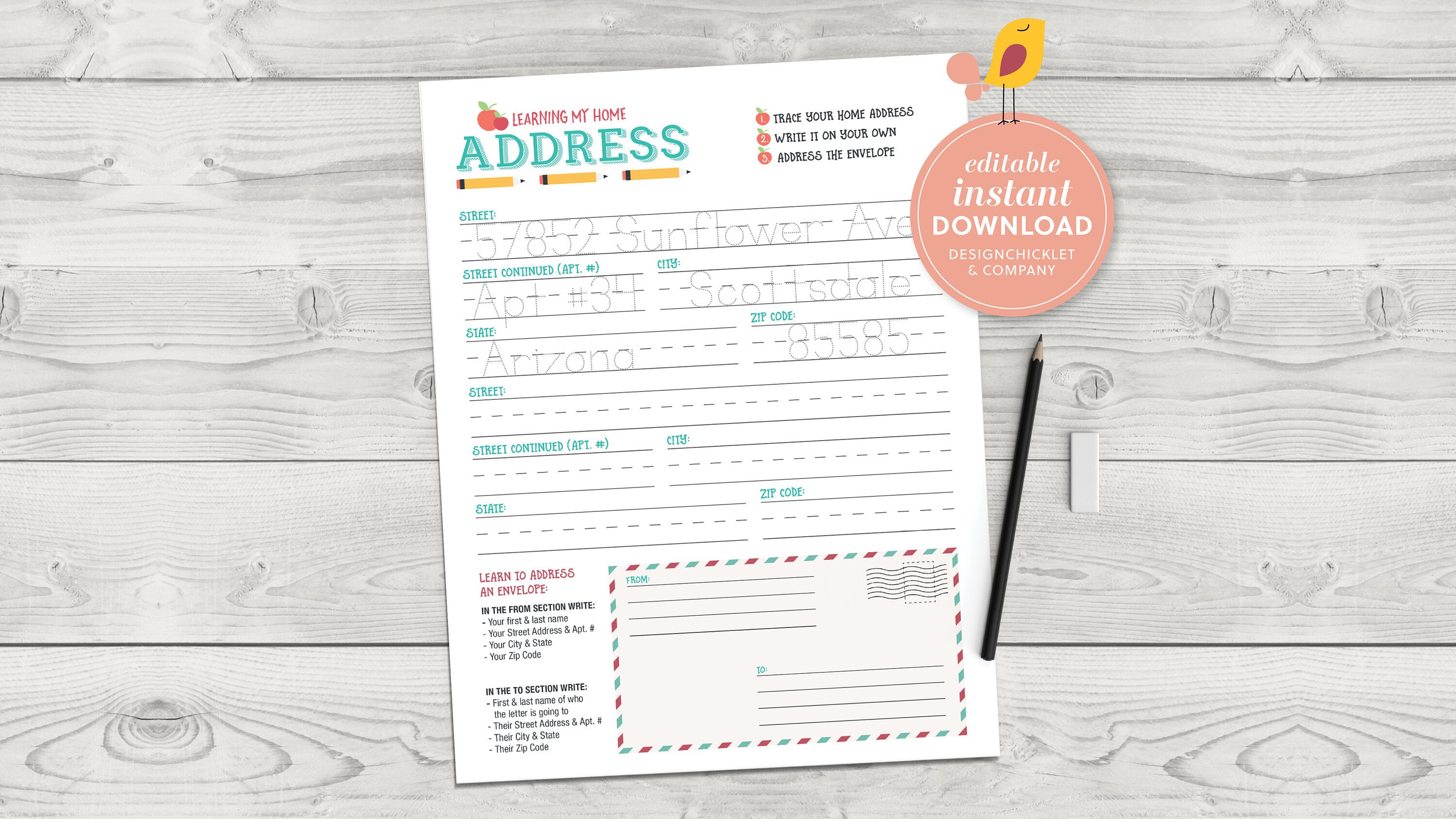 Editable, Instant Download Home Address Learning Worksheet: Printable ...