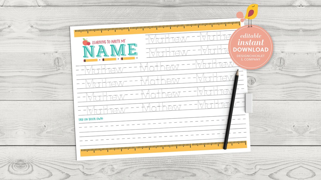 Editable, Instant Download Name Writing Worksheet: Printable Learn to ...