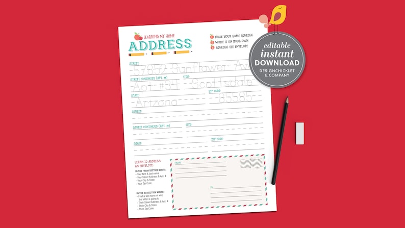 Editable, Instant Download Home Address Learning Worksheet: Printable ...