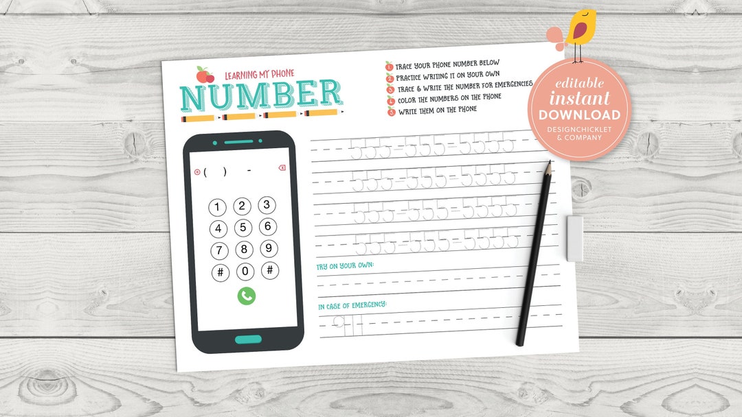 Editable, Instant Download Phone Number Learning Worksheet: Printable ...