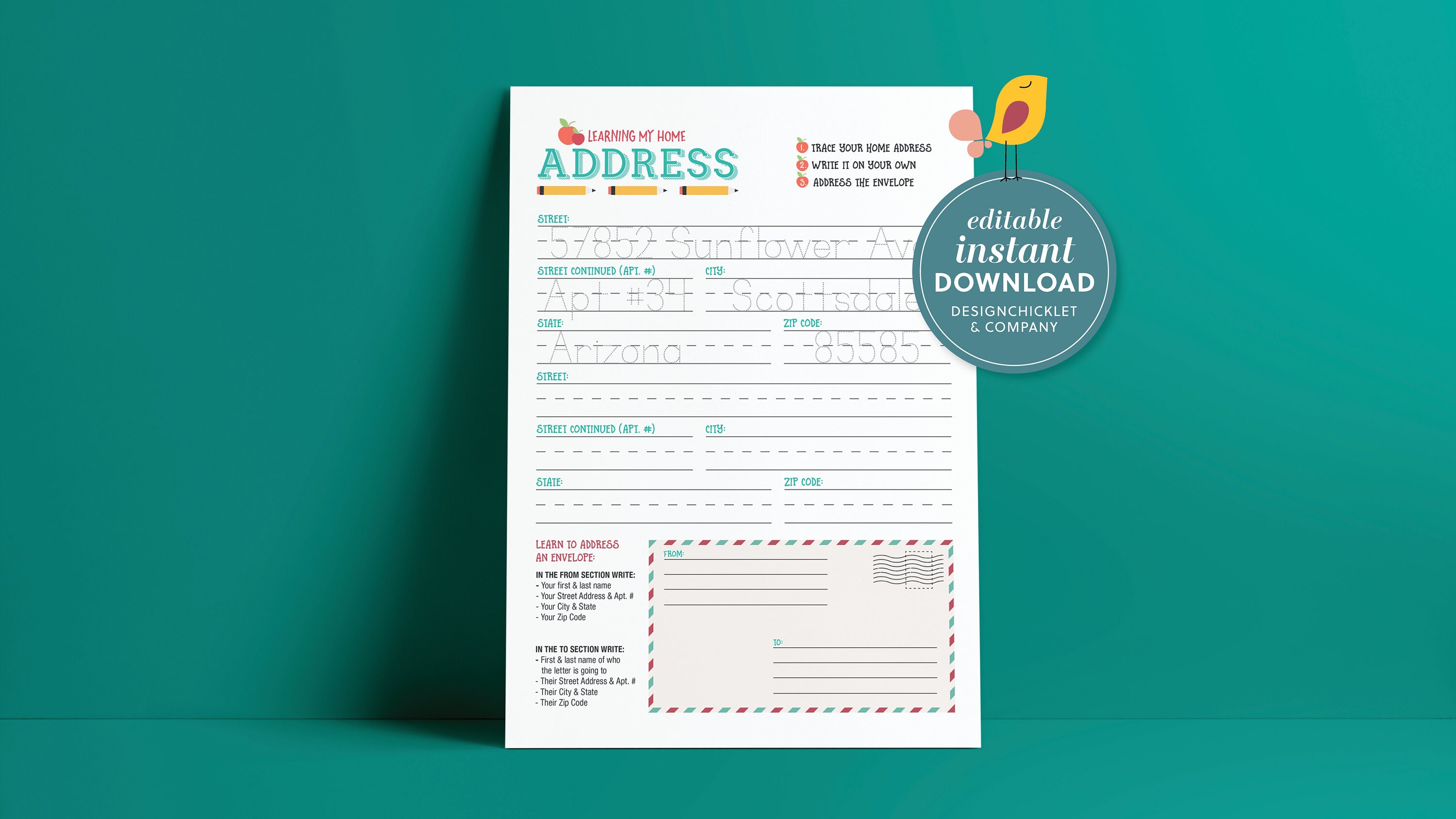Editable, Instant Download Home Address Learning Worksheet: Printable ...