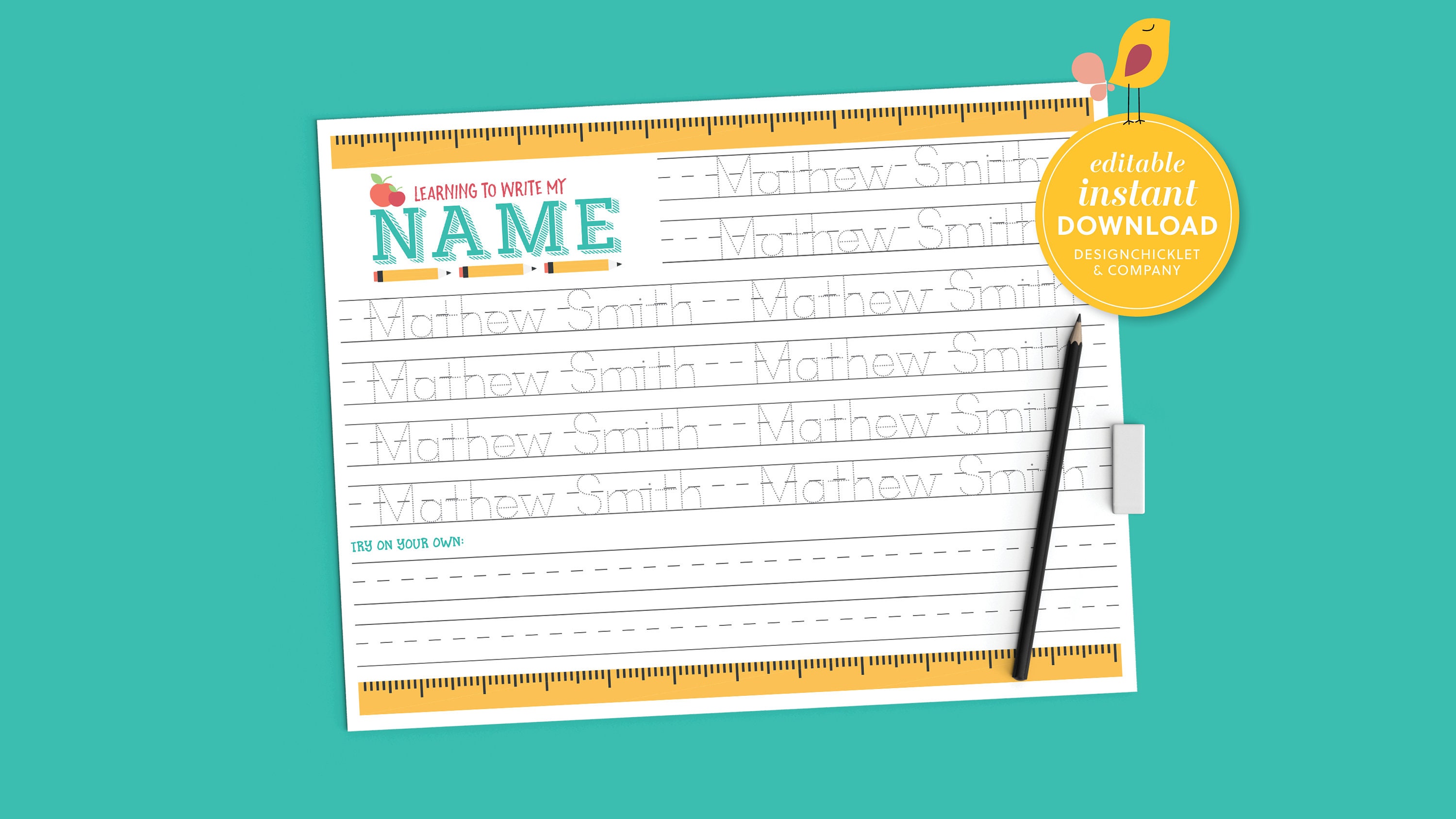 Editable Instant Download Name Writing Worksheet: Printable - Etsy