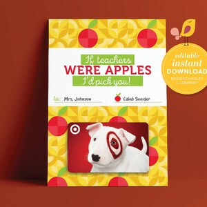 Teacher Appreciation Gift Card Printable - If Teachers Were Apples, I'd ...