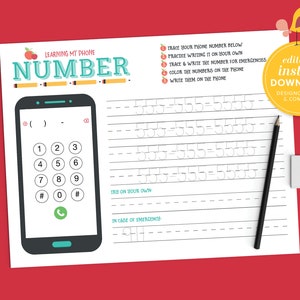 Editable Instant Download Phone Number Learning Worksheet: - Etsy
