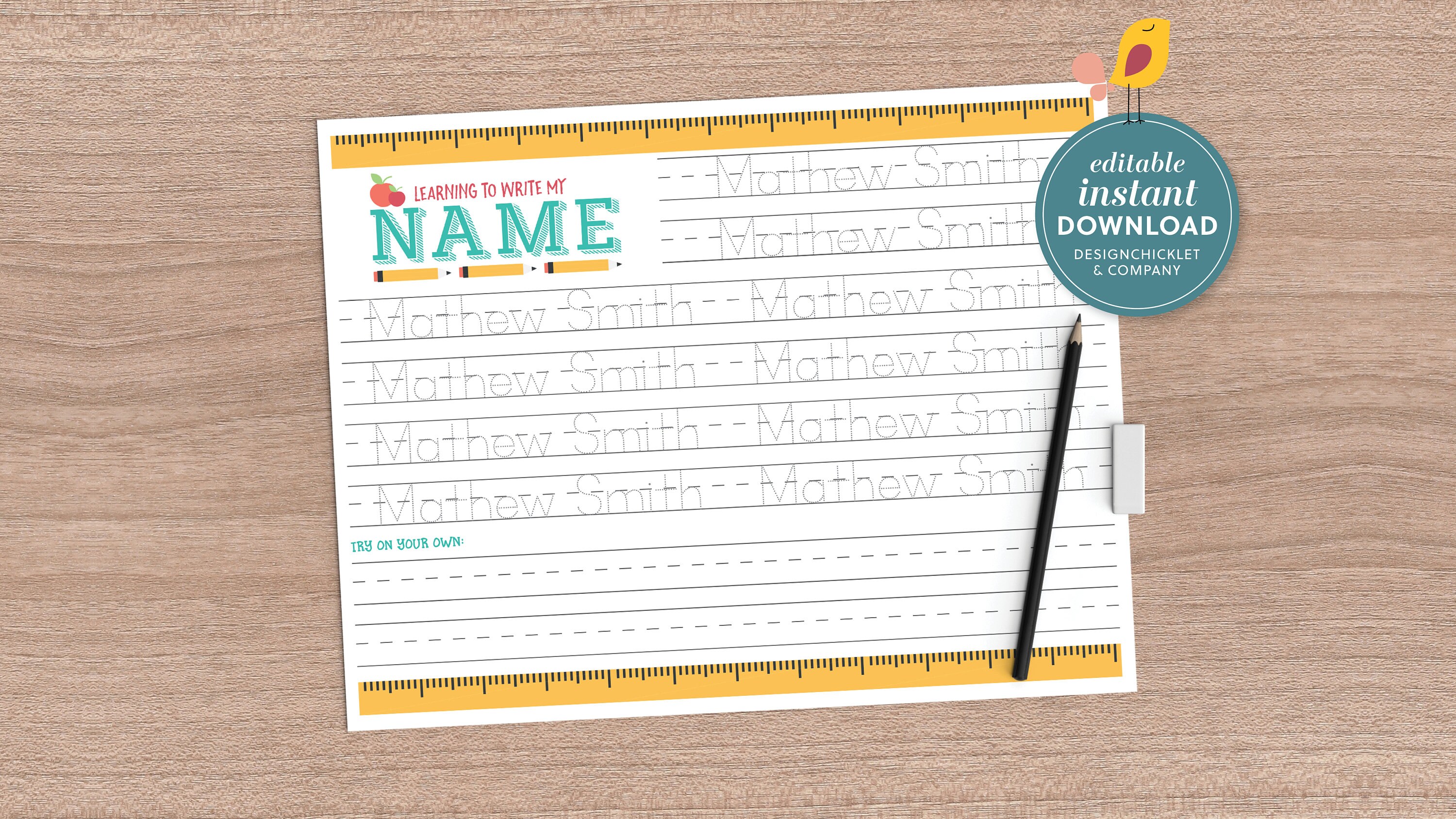 Editable Instant Download Name Writing Worksheet: Printable - Etsy