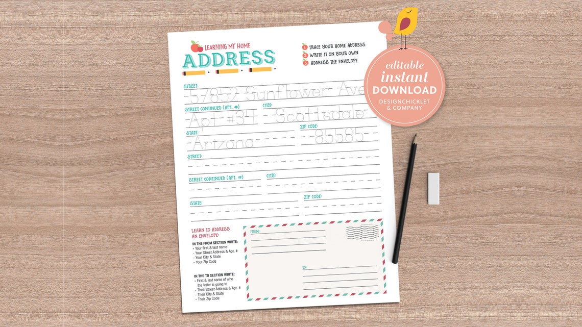 Editable, Instant Download Home Address Learning Worksheet: Printable ...