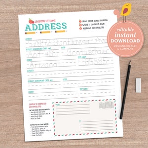Editable, Instant Download Home Address Learning Worksheet: Printable ...