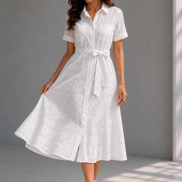 Pink Eyelet Midi Dress - Etsy